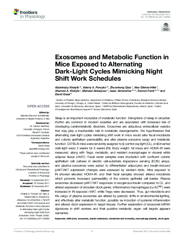 (PDF) Exosomes and Metabolic Function in Mice Exposed to Alternating ...