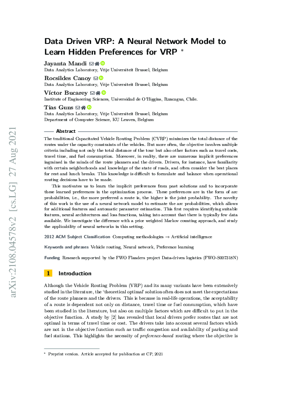 (PDF) Data Driven VRP: A Neural Network Model to Learn Hidden Preferences for VRP