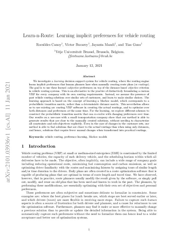 (PDF) Learn-n-Route: Learning implicit preferences for vehicle routing