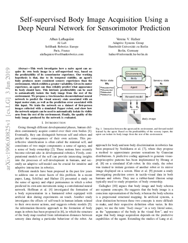 (PDF) Self-supervised Body Image Acquisition Using a Deep Neural Network for Sensorimotor Prediction