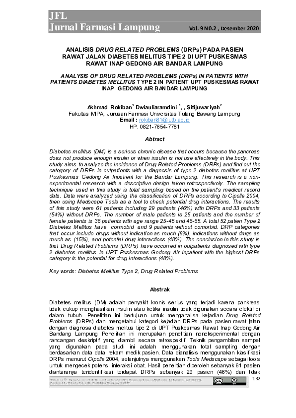 (PDF) ANALISIS DRUG RELATED PROBLEMS (DRPs) PADA PASIEN RAWAT JALAN ...