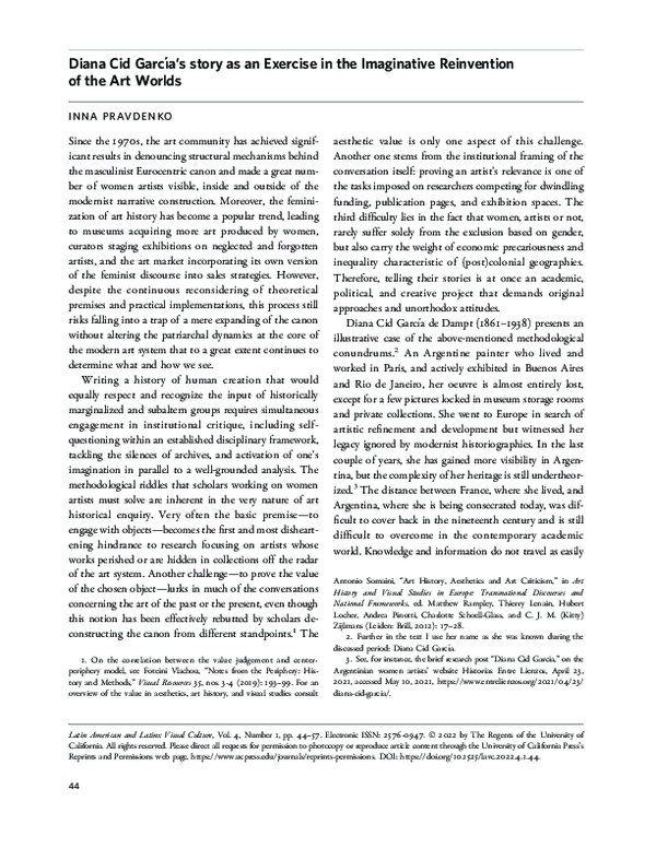 (PDF) Diana Cid García's story as an Exercise in the Imaginative Reinvention of the Art Worlds