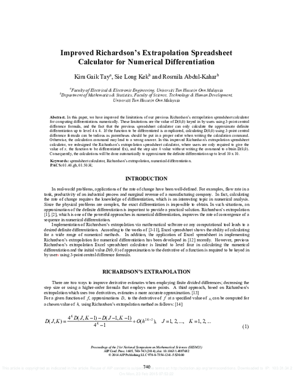 (PDF) A Richardson’s Extrapolation Spreadsheet Calculator for Numerical ...