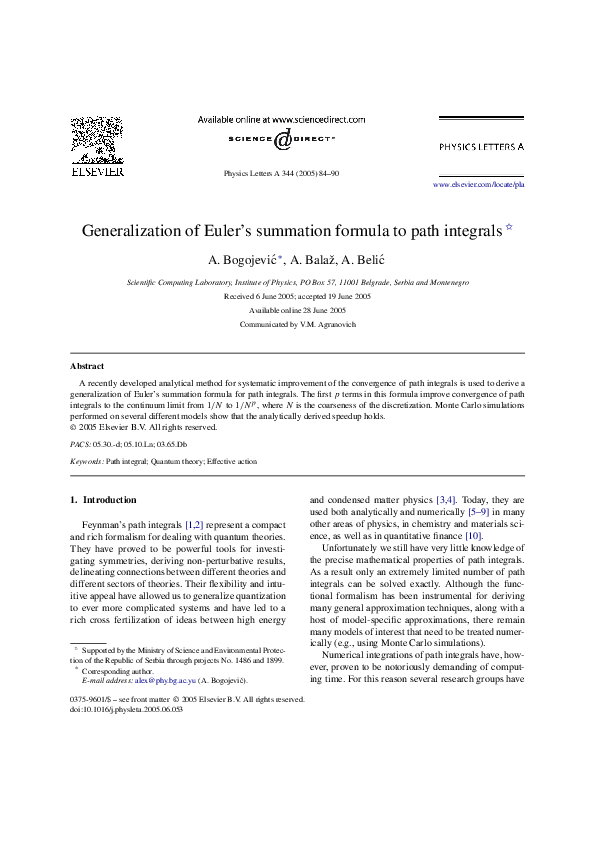 (PDF) Generalization of Euler's summation formula to path integrals