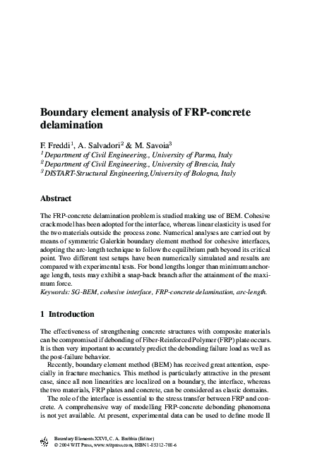 (PDF) Boundary element analysis of FRP-concrete delamination