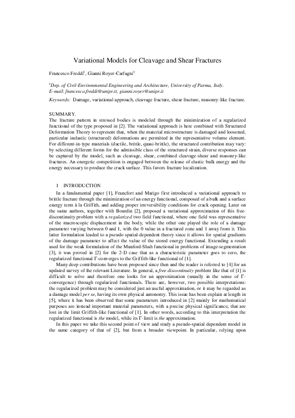 (PDF) Variational Models for Cleavage and Shear Fractures