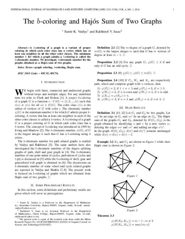 (PDF) The b-coloring and Hajós Sum of Two Graphs