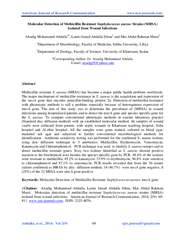 (PDF) Molecular Detection of MRSA in Wound Infections
