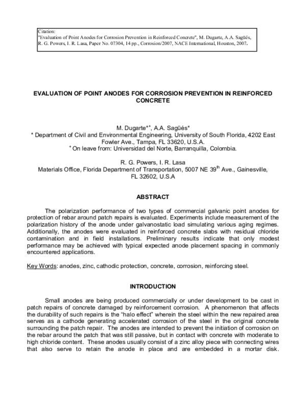 (PDF) Evaluation of Point Anodes for Corrosion Prevention in Reinforced ...