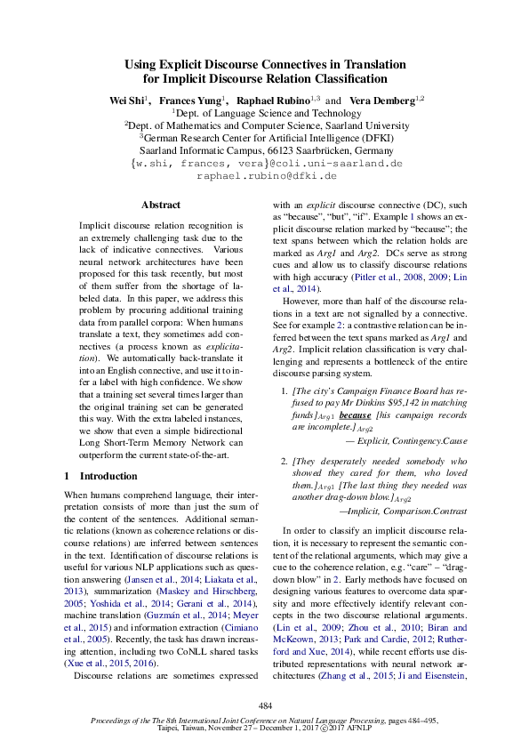 (PDF) Using Explicit Discourse Connectives in Translation for Implicit Discourse Relation ...