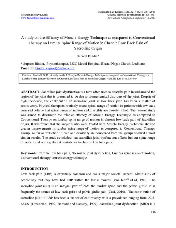 (PDF) A study on the Efficacy of Muscle Energy Technique as compared to ...