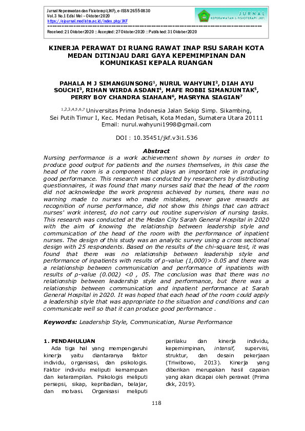 (PDF) Kinerja Perawat DI Ruang Rawat Inap Rsu Sarah Kota Medan Ditinjau ...