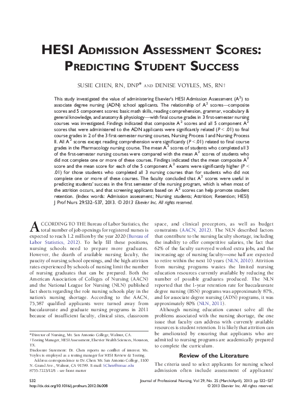 (PDF) HESI Admission Assessment Scores: Predicting Student Success