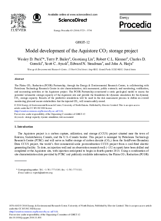 (PDF) Model development of the Aquistore CO2 storage project