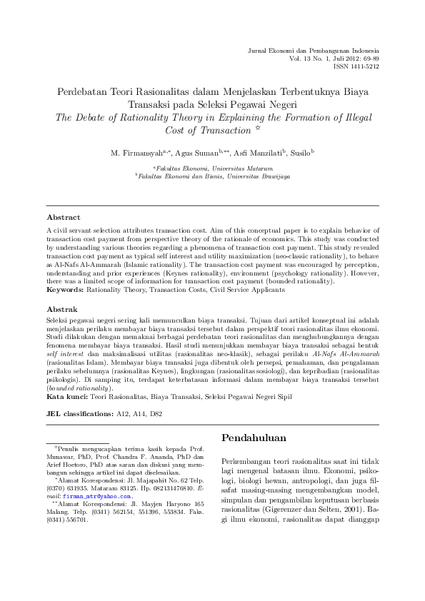 (PDF) Perdebatan Teori Rasionalitas dalam Menjelaskan Terbentuknya ...