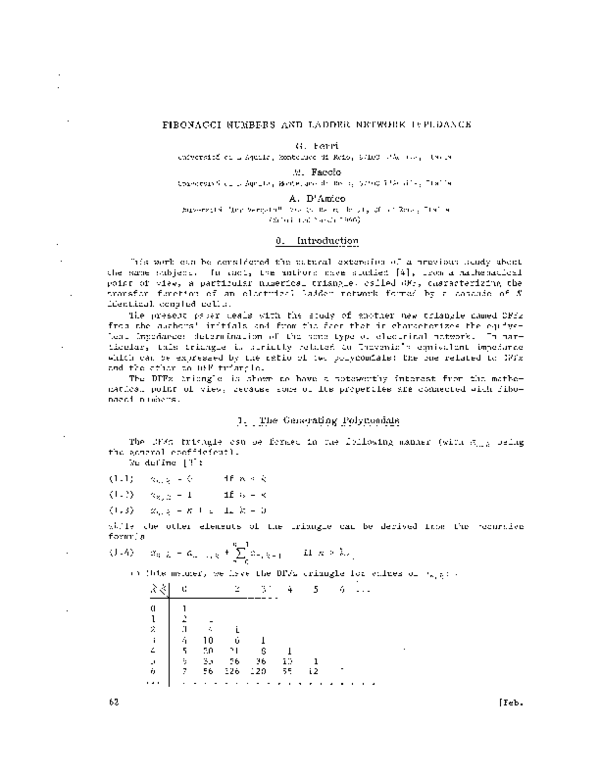 (PDF) Fibonacci Numbers and Ladder Network Impedance." The Fibonacci ...