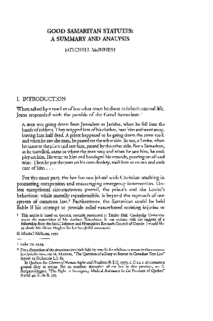 (PDF) Good Samaritan statutes: A summary and analysis