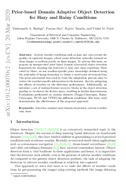 (PDF) Prior-based Domain Adaptive Object Detection for Hazy and Rainy Conditions