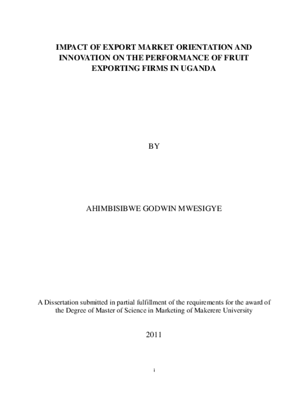(PDF) Impact of Export Market Orientation and Innovation on the ...