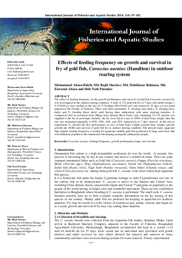 (PDF) Effects of feeding frequency on growth and survival in fry of ...