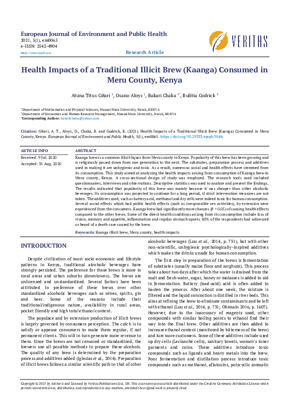 (PDF) Health Impacts of a Traditional Illicit Brew (Kaanga) Consumed in ...