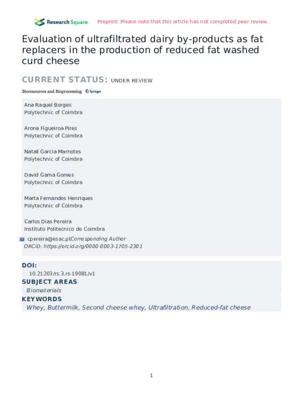(PDF) Ultrafiltration Dairy By-products in Fat-reduced Cheese