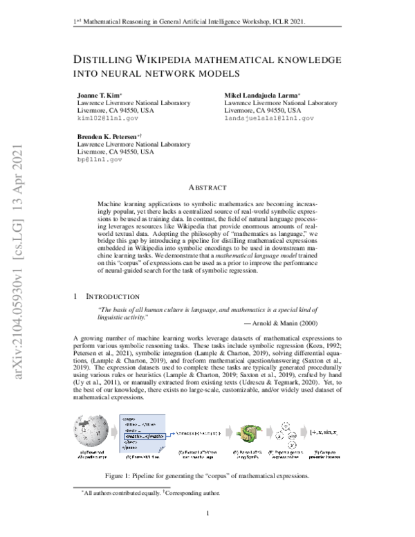 (PDF) Distilling Wikipedia mathematical knowledge into neural network models
