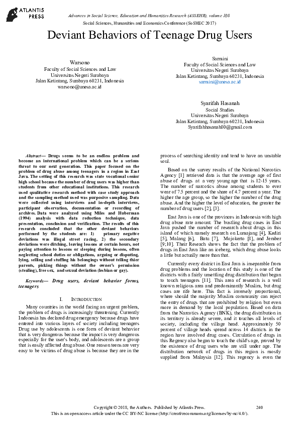 (PDF) Deviant Behaviors of Teenage Drug Users