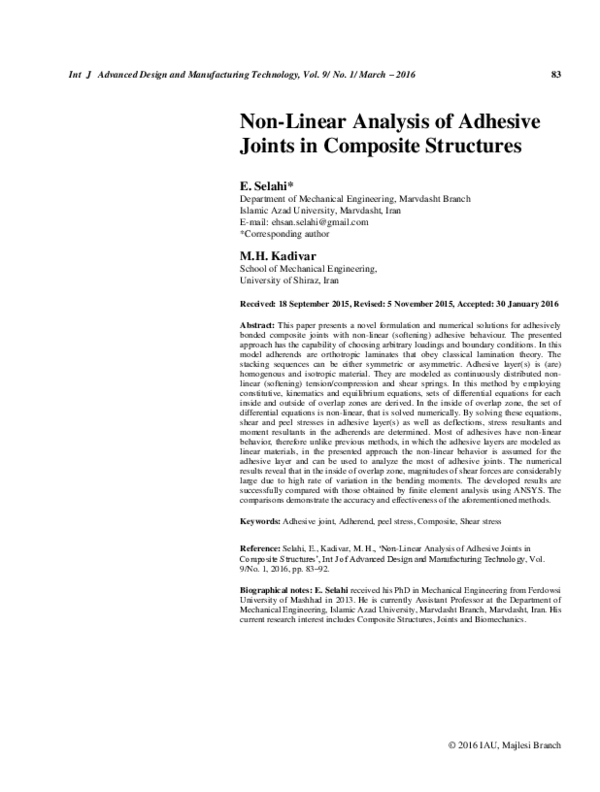 (PDF) Non-linear Analysis of Adhesive Joints in Composite Structures