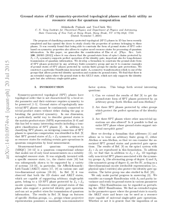 (PDF) Ground state forms of 1D symmetry protected topological phases ...
