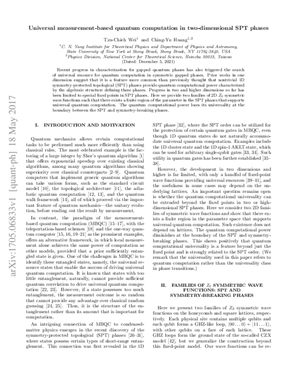 Pdf Universal Measurement Based Quantum Computation In Two