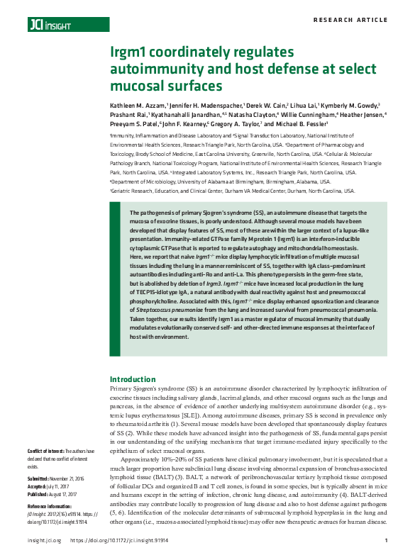 (PDF) Irgm1 coordinately regulates autoimmunity and host defense at ...
