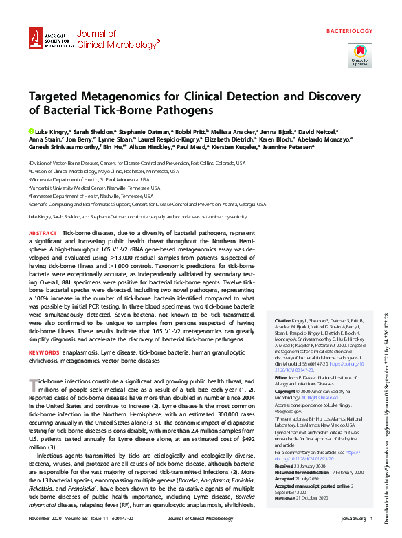 (PDF) Targeted Metagenomics for Clinical Detection and Discovery of ...