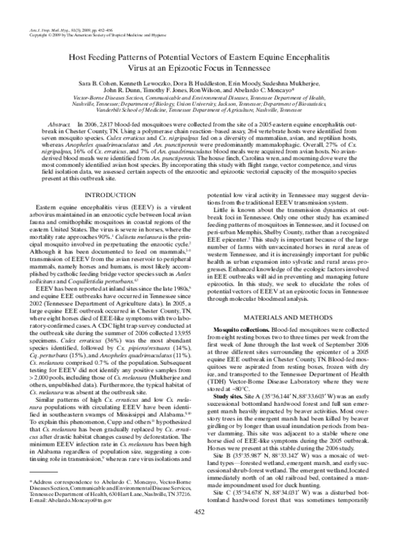 (PDF) Host feeding patterns of potential vectors of eastern equine ...
