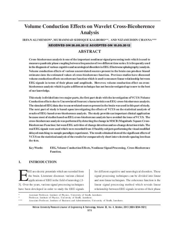 (PDF) Volume Conduction Effects on Wavelet Cross-Bicoherence Analysis