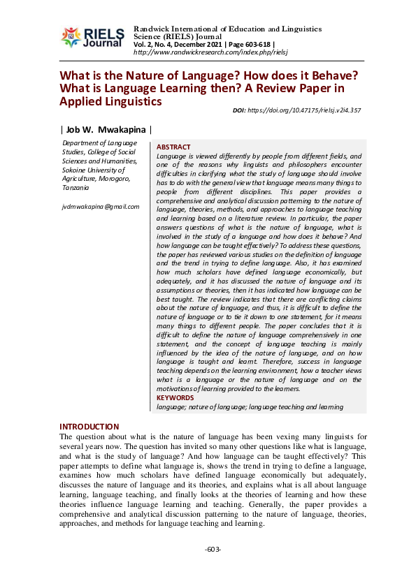 (PDF) What is the Nature of Language? How does it Behave? What is ...