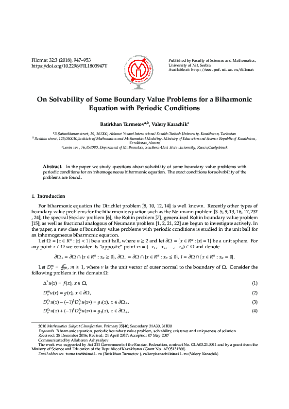 (PDF) On solvability of some boundary value problems for a biharmonic equation with periodic ...