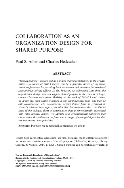(PDF) Collaboration as an Organization Design for Shared Purpose
