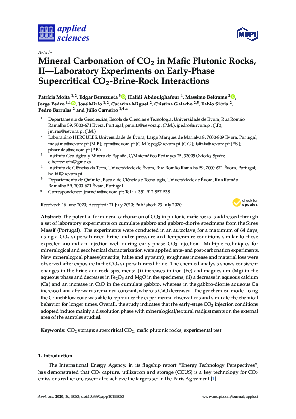 (PDF) Mineral Carbonation of CO2 in Mafic Plutonic Rocks, II—Laboratory ...