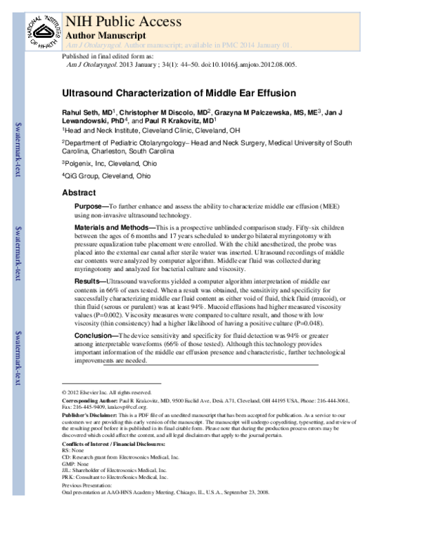 (PDF) Ultrasound characterization of middle ear effusion