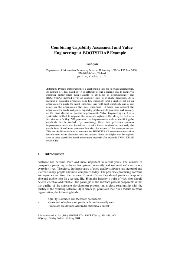 (PDF) Combining Capability Assessment and Value Engineering: a ...