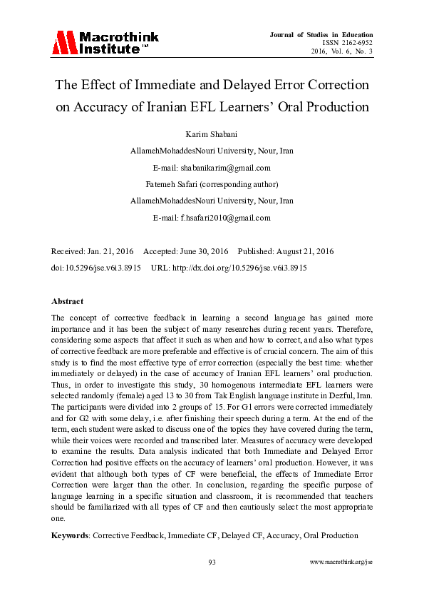 (PDF) The Effect of Immediate and Delayed Error Correction on Accuracy ...
