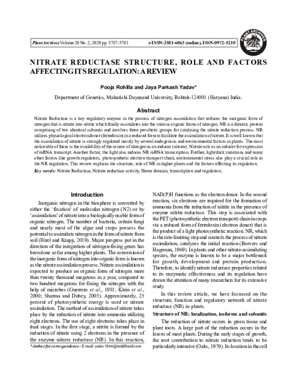 (PDF) Nitrate Reductase Structure, Role and Factors Affecting Its ...