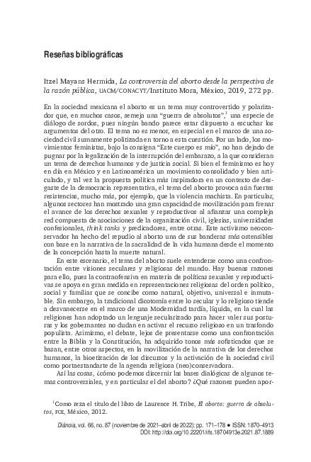 (PDF) Itzel Mayans Hermida, La controversia del aborto desde la ...