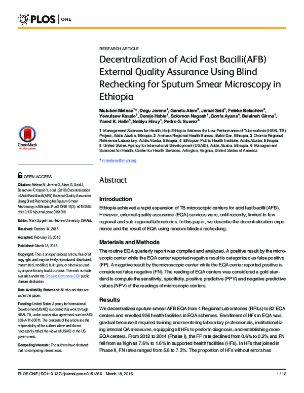 (PDF) Decentralization of Acid Fast Bacilli(AFB) External Quality ...