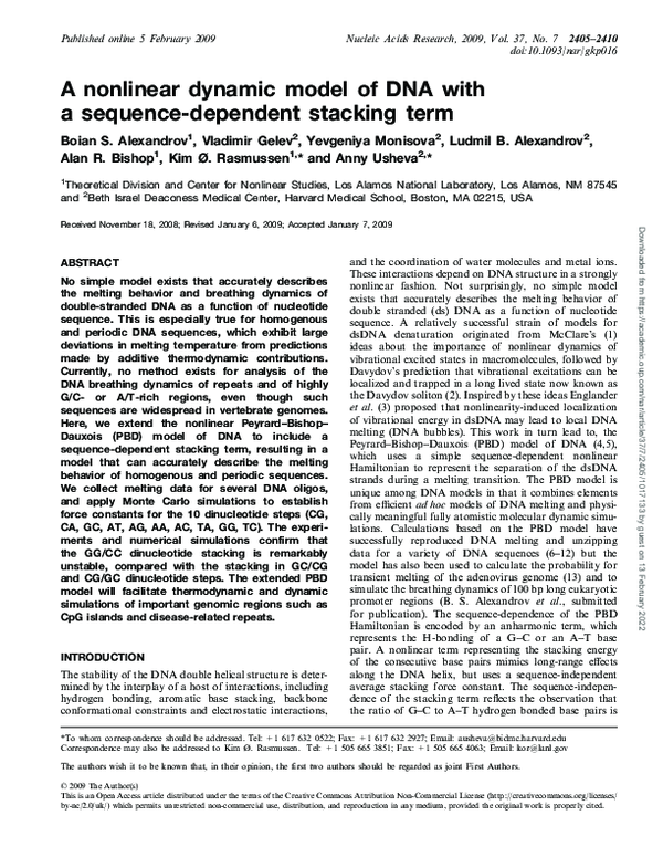 (PDF) A nonlinear dynamic model of DNA with a