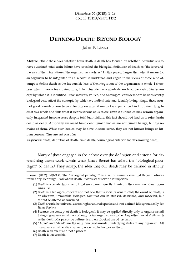 (PDF) Defining Death: Beyond Biology