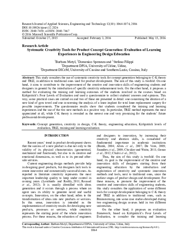 (PDF) Systematic Creativity Tools for Product Concept Generation ...