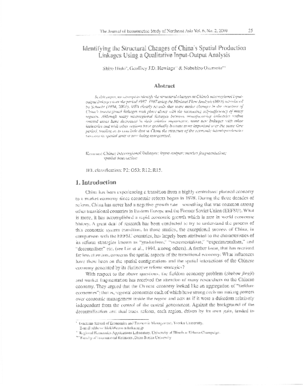 (PDF) Identifying the Structural Changes of China's Spatial Production Linkages Using a ...