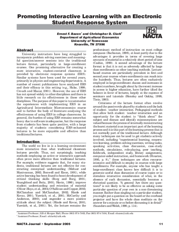 (PDF) Promoting Interactive Learning with an Electronic Student ...